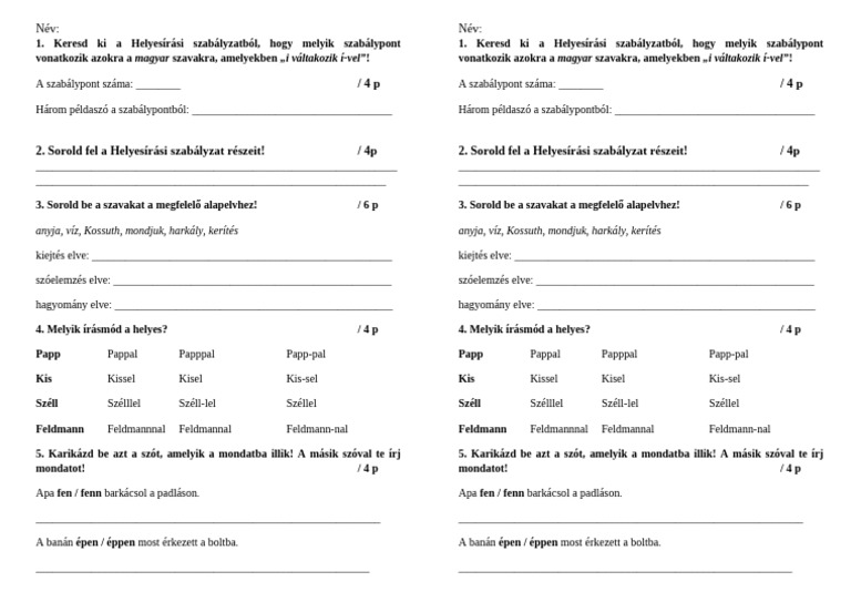 Helyesírási Alapelvek - Dolgozat Kiegészítés | PDF