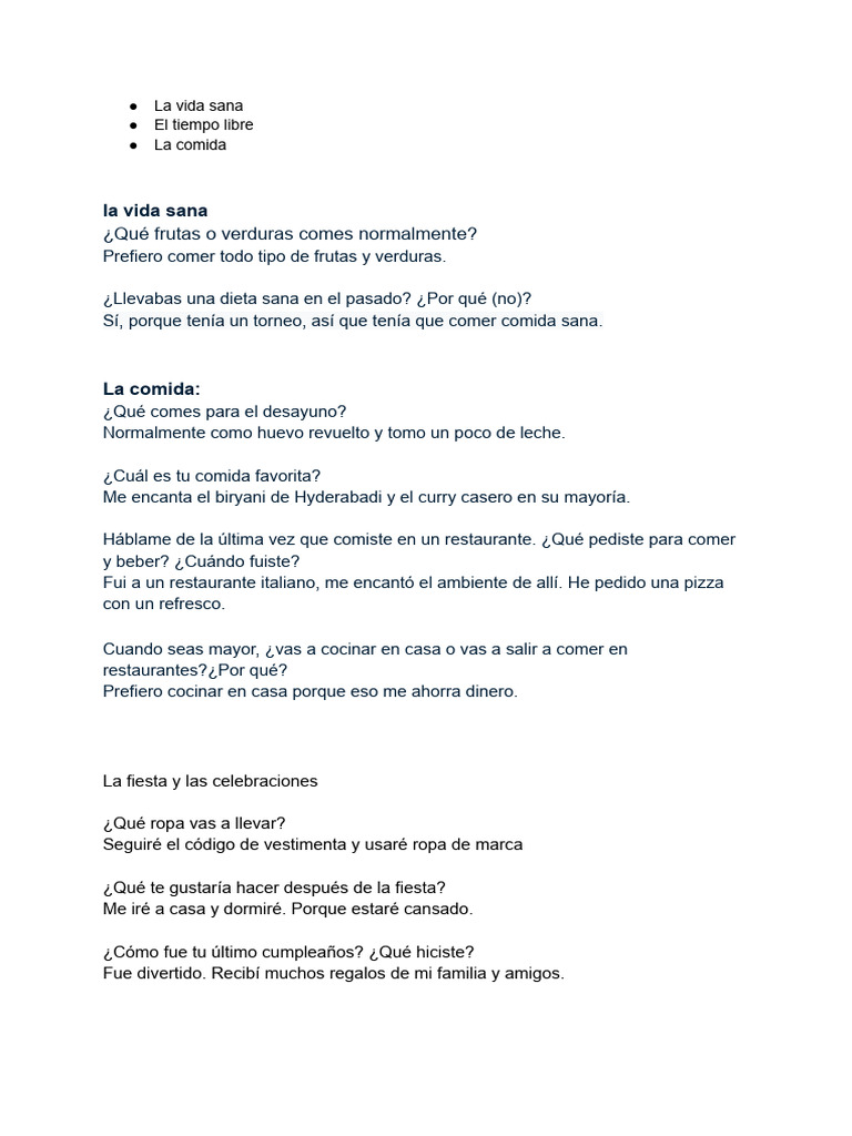 Spanish Final Exam (Speaking Topics) | PDF