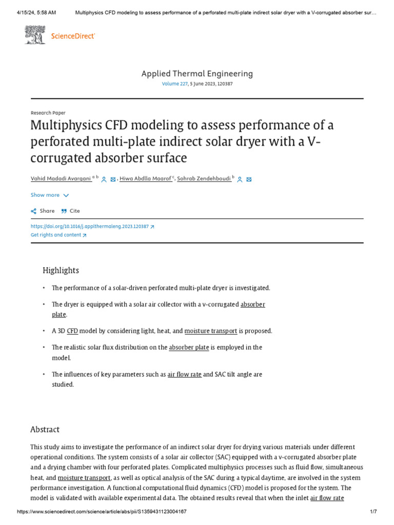 Multiphysics CFD Modeling To Assess Performance of A Perforated Multi-Plate Indirect Solar Dryer ...