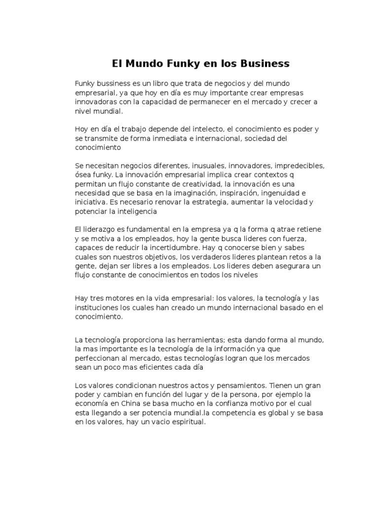 Innovación y Liderazgo en Negocios Funky | PDF | Mercado (economía ...