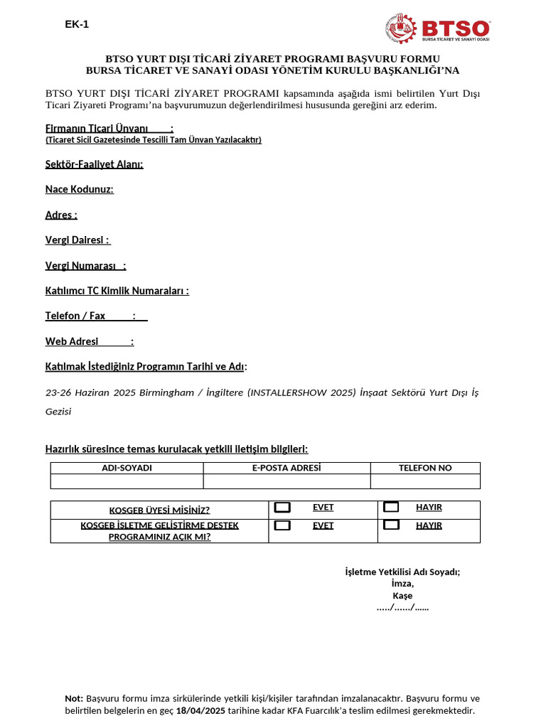 KFA EK 1 - BAŞVURU FORMU | PDF