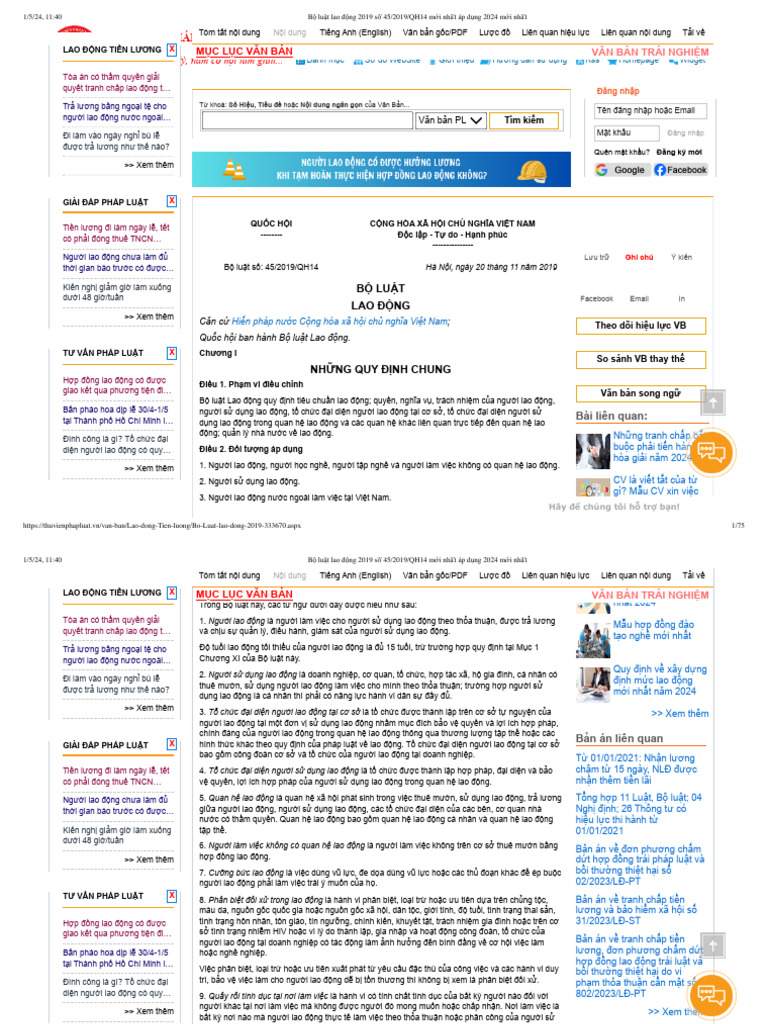 VIETNAM - Labor Code 2019 | PDF