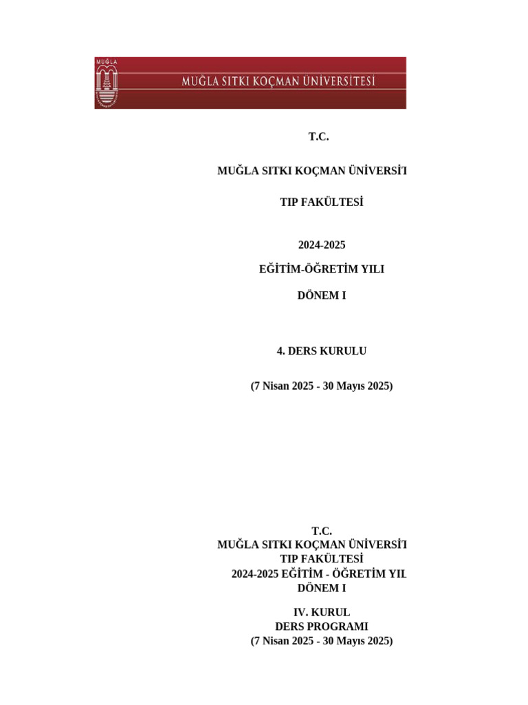 Kurul 4 Ders Programı (2024-2025) D1 TR 03.04.2025 | PDF