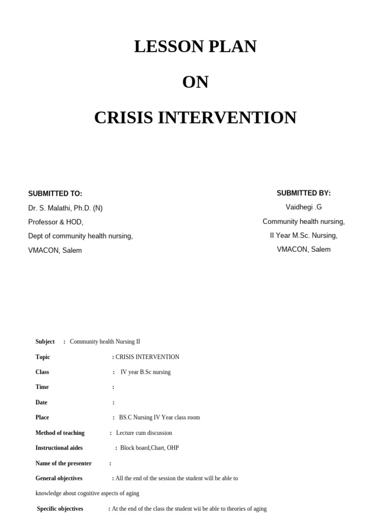 Crisis Intervention Lesson Plan | PDF | Grief | Psychological Trauma