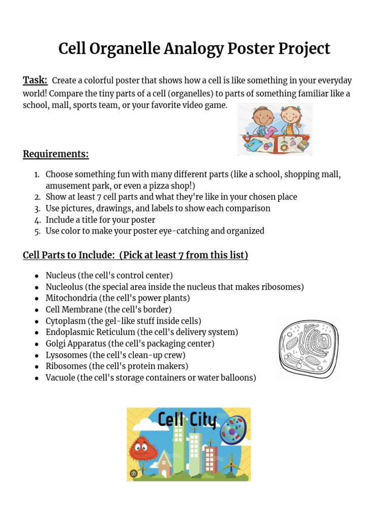 Cell Organelle Analogy Poster Project | PDF | Cell (Biology) | Microscopy