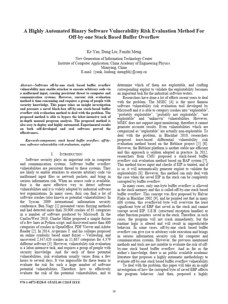 A Highly Automated Binary Software Vulnerability Risk Evaluation | PDF | Computer Science ...