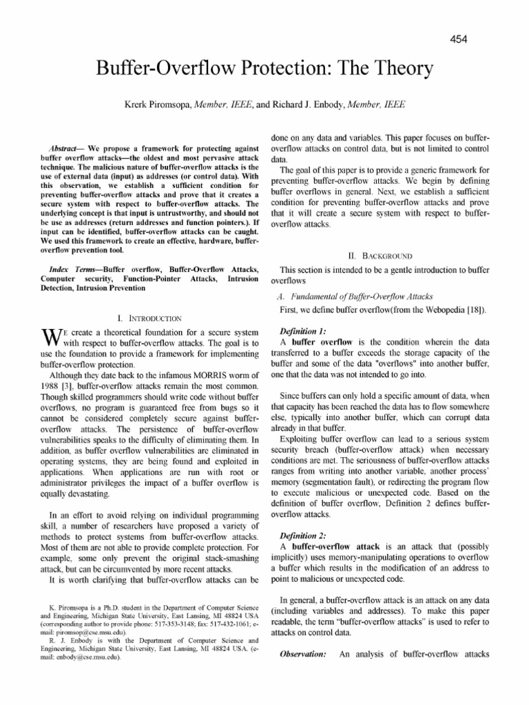 Buffer Overflow Protection Pdf Pointer Computer Programming 