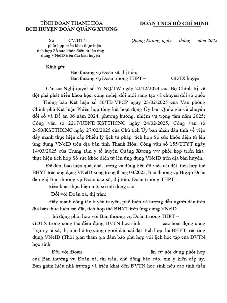 267. CV PHỐI HỢP TRIỂN KHAI TÍCH HỢP SỔ SỨC KHỎE ĐIỆN TỬ TRÊN VNeID | PDF