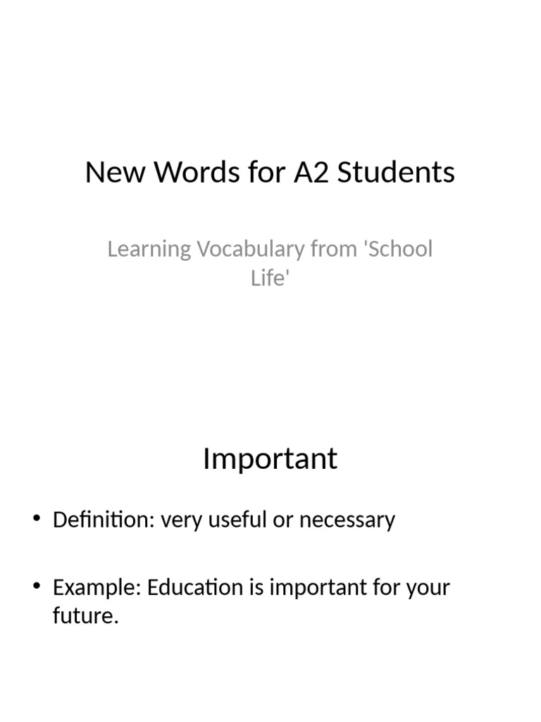 A2 Vocabulary School Life | PDF
