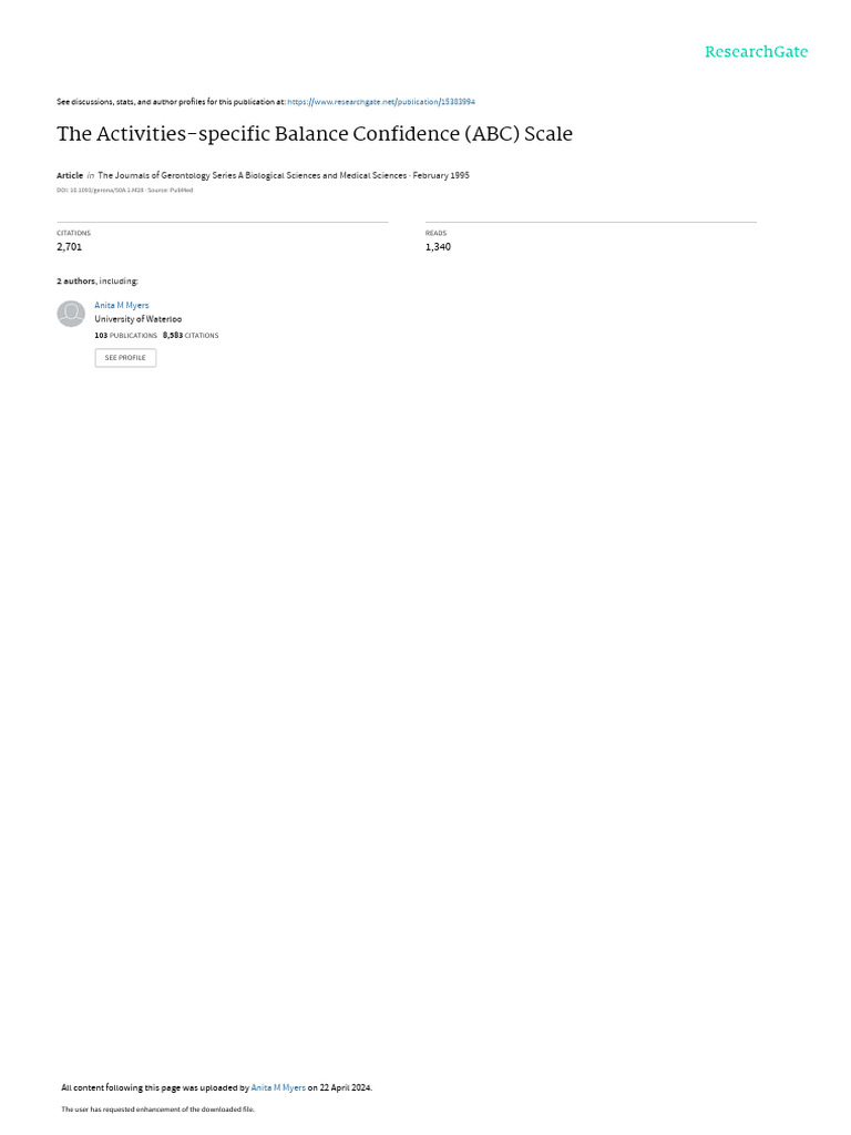 The Activities Specific Balance Confidence ABC Scale | PDF | Self ...