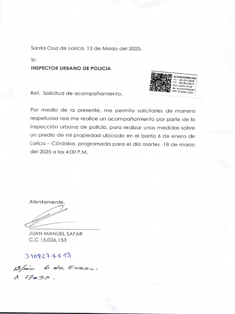 Solicitud Acompañamiento Medida Barrio 6 de Nero Safar | PDF