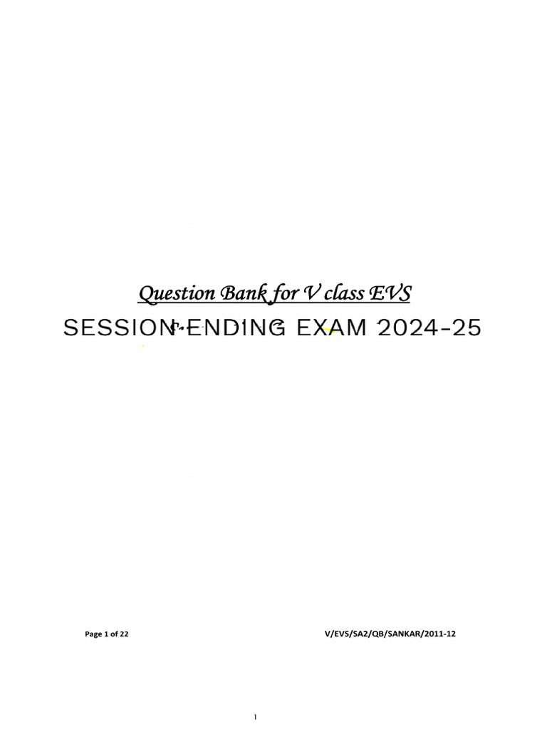 Class V Evs Question Bank-Sa2 | PDF