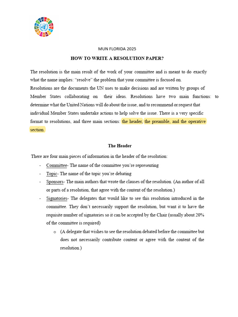 How To Write A Resolution Paper | PDF | United Nations | International Relations