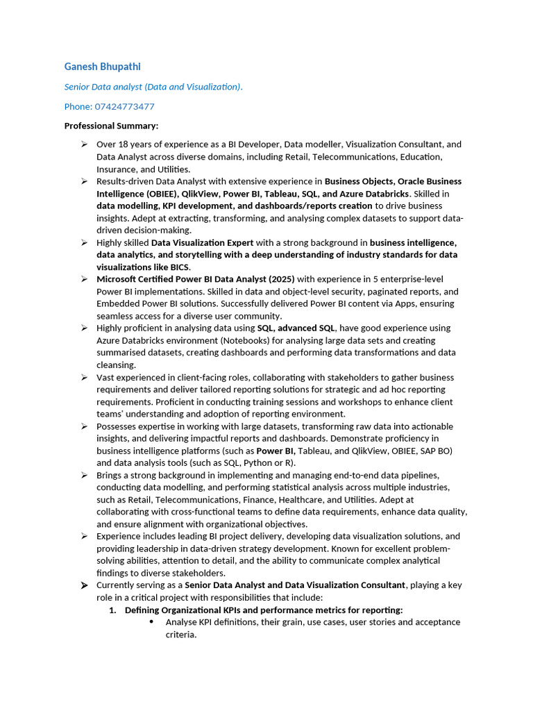 Ganesh Bhupathi - Senior Data Analyst | PDF | Data Analysis | Performance Indicator
