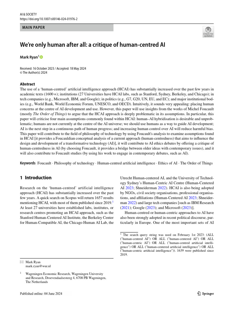 We’re only human after all a critique of human centred AI | PDF ...