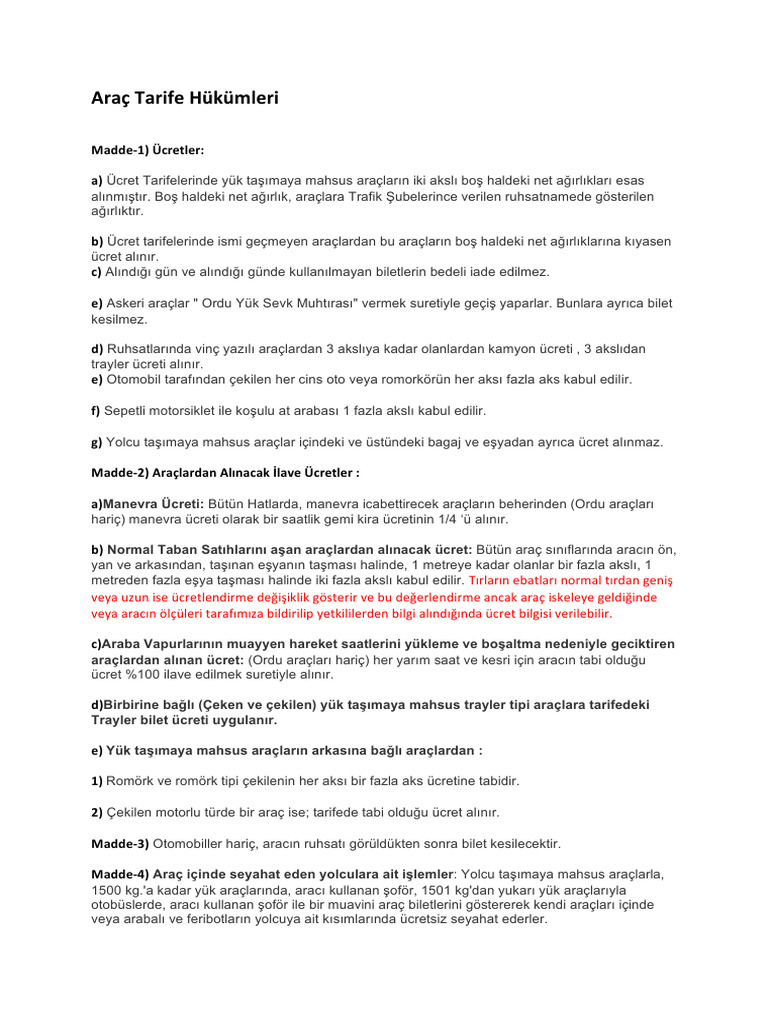 Arac Tarife | PDF