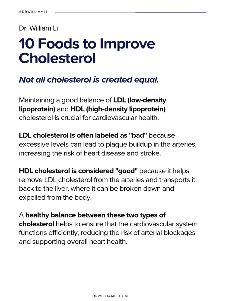 10 Foods To Improve Cholesterol Levels | PDF | Cholesterol | Fat