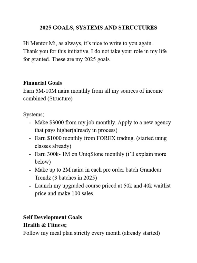 2025 Goals, Systems and Structures | PDF