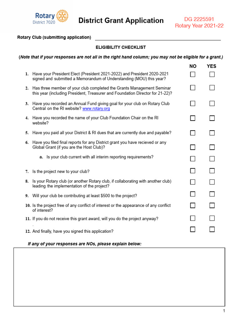 District Grant Application Checklist | PDF