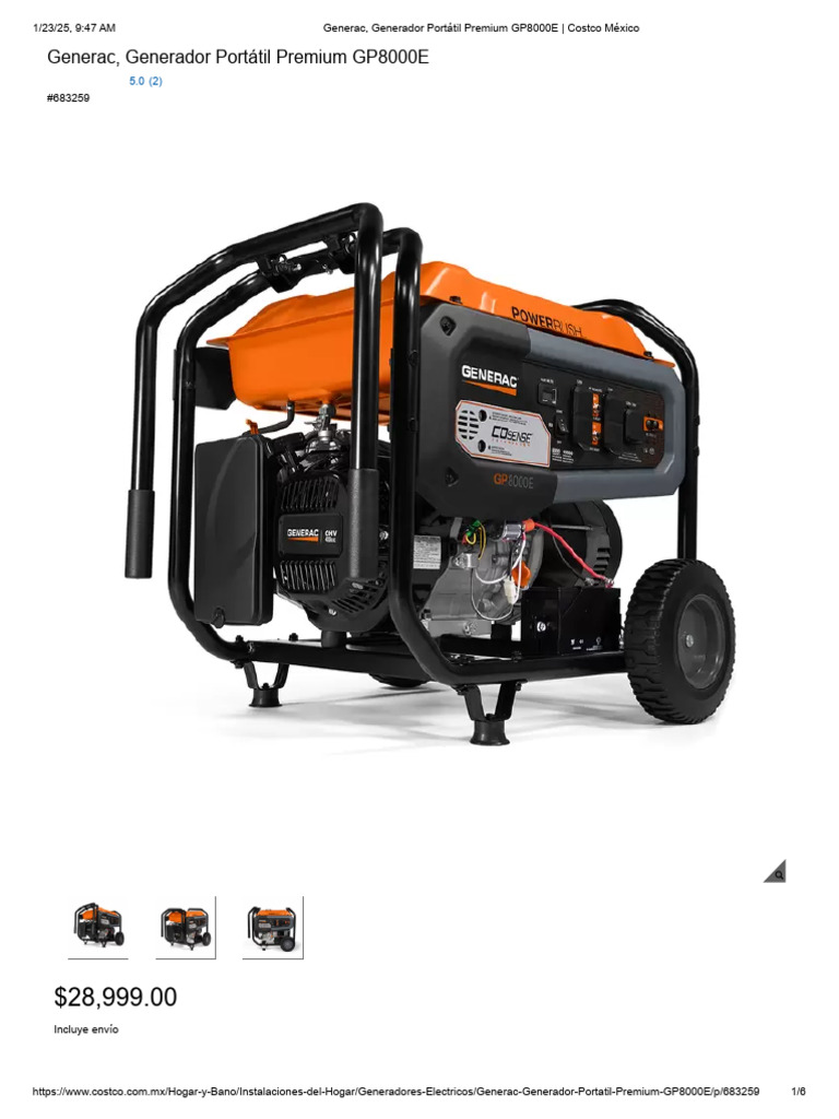 Generac, Generador Portátil Premium GP8000E _ Costco México | PDF