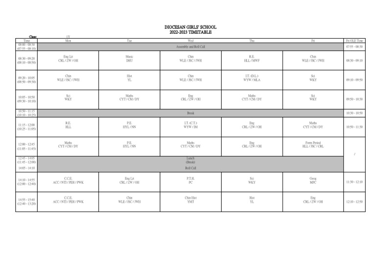 1Y Class Timetable 2022-23 | PDF