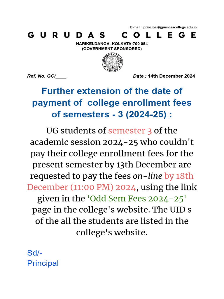Notice Online Fee Sem-3 2024-25 3 | PDF