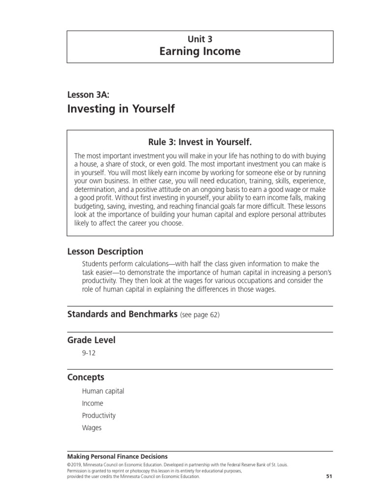 Making Personal Finance Decisions Lesson 3A | PDF | Human Capital ...