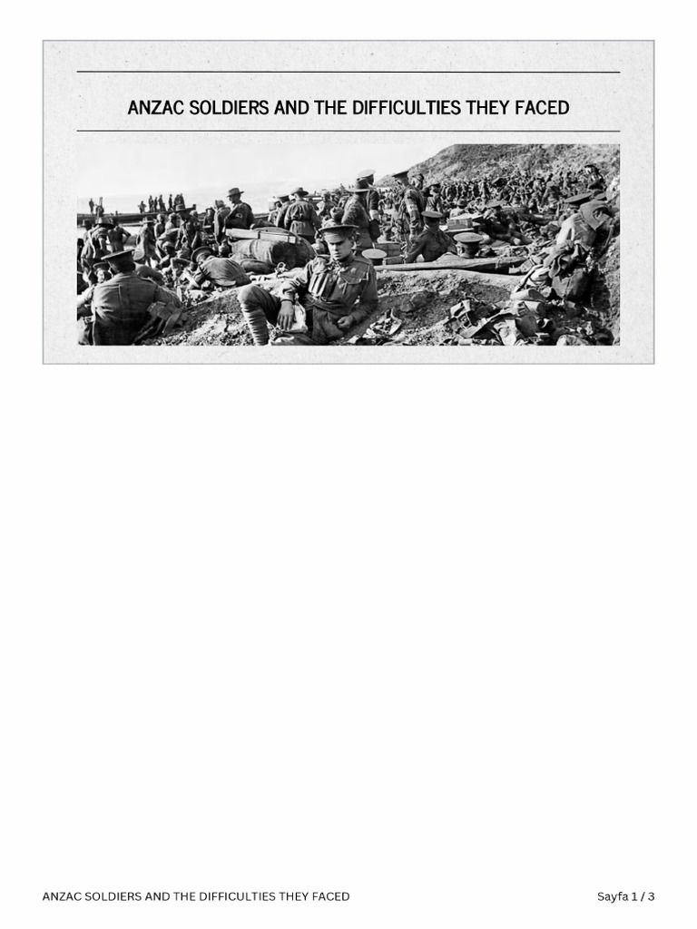 Anzac Soldiers and The Difficulties They Faced | PDF