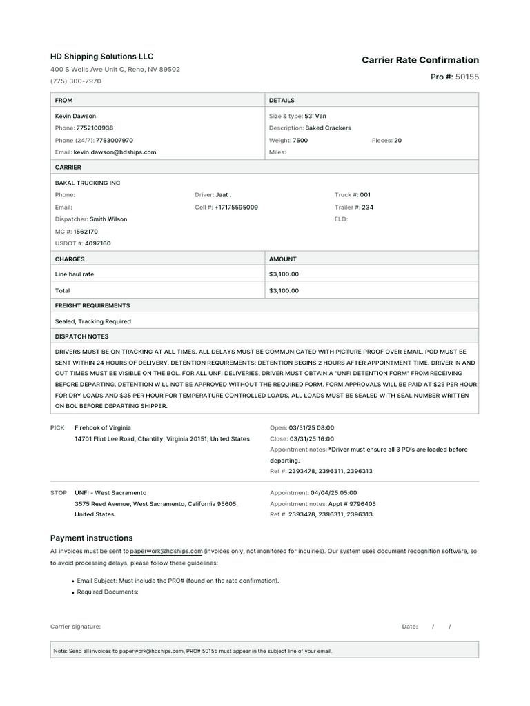 Carrier Rate Confirmation.2025-03-28 22-24-46 | PDF | Cargo | Indemnity