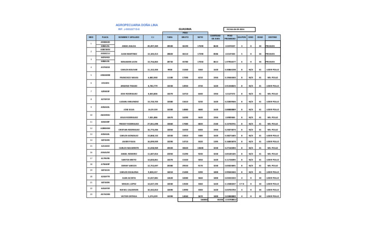 Salida de Aves Vivas Registro Interno Romana | PDF