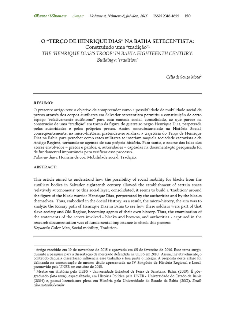 O Terco de Henrique Dias Na Bahia Setece | PDF | Portugal | Escravidão