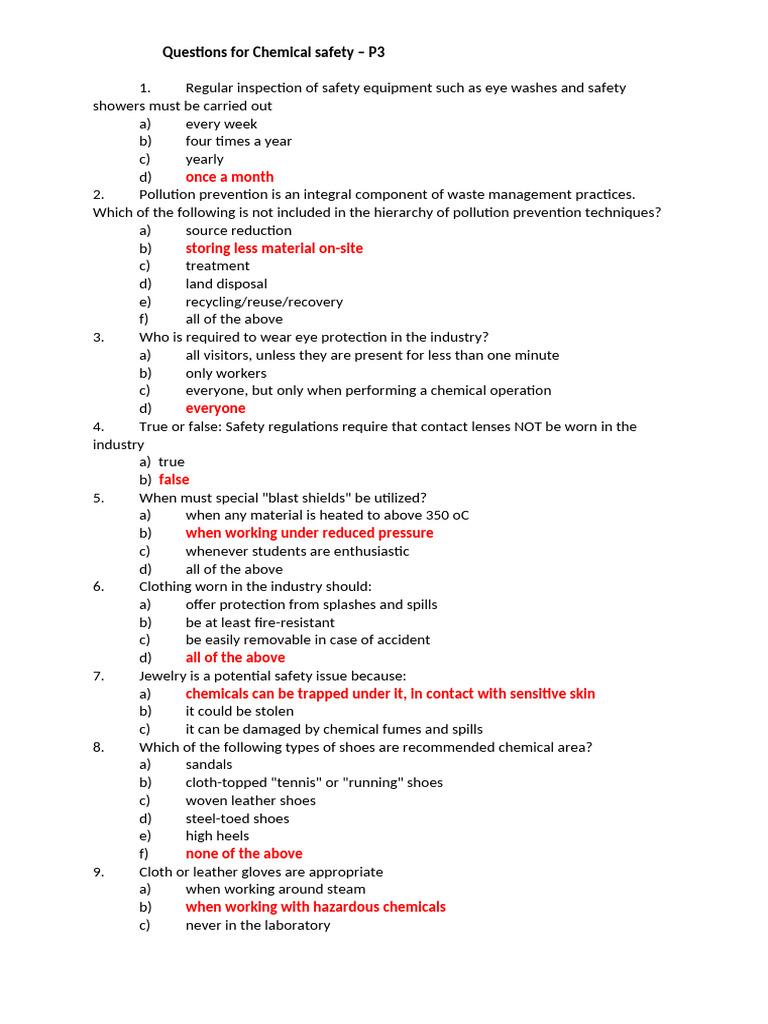 MCQ - P3-Chemical Process Safety | PDF | Occupational Safety And Health Administration | Corrosion