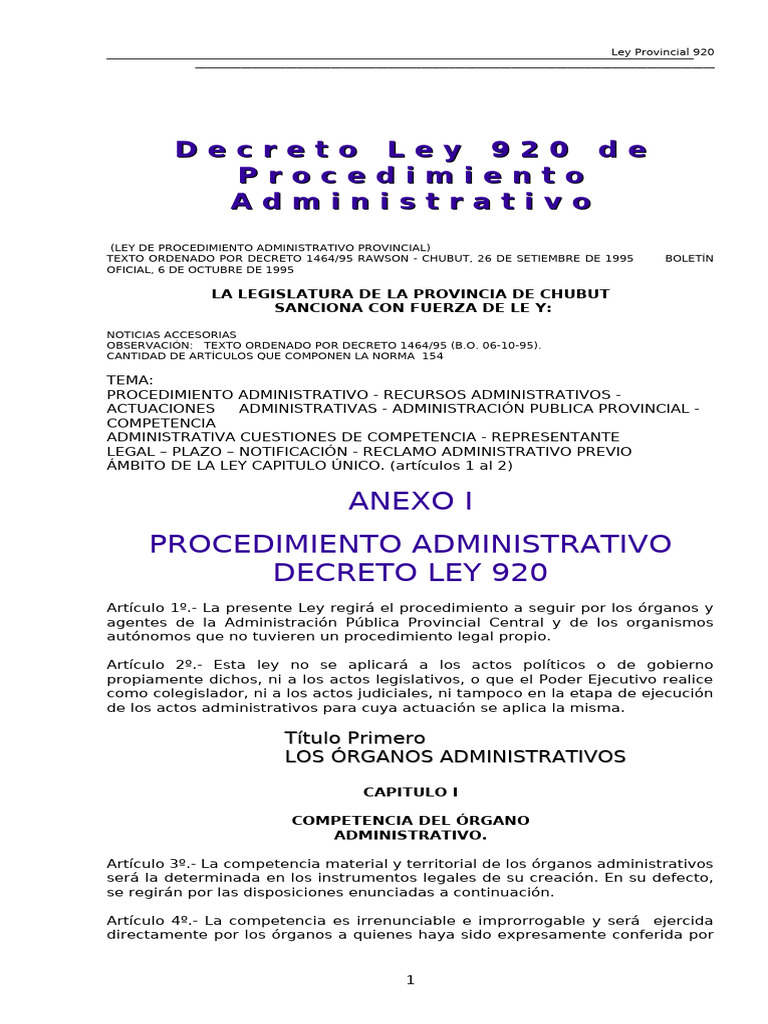 LEY 920 | PDF | Regulación | Esfera pública
