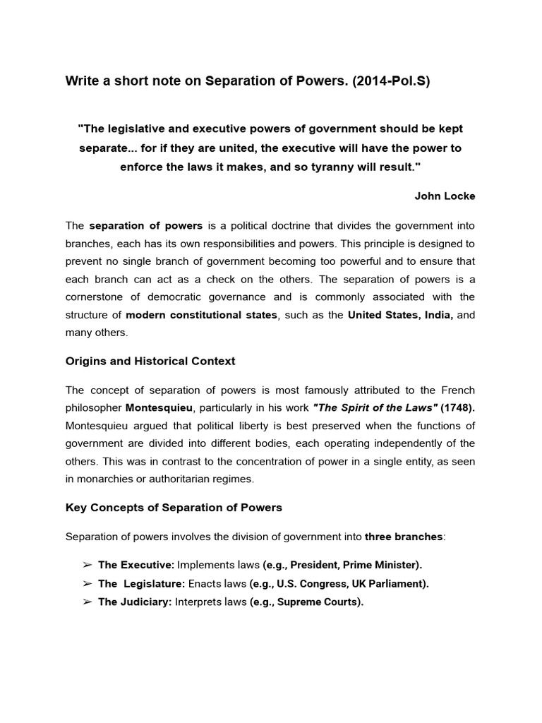 Understanding Separation of Powers | PDF | Separation Of Powers ...
