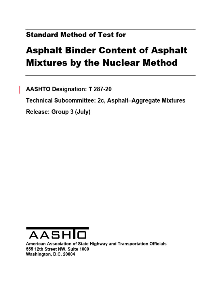 AASHTO T 287-20 Asphalt Binder Content of Asphalt of Asphalt Mixture by ...