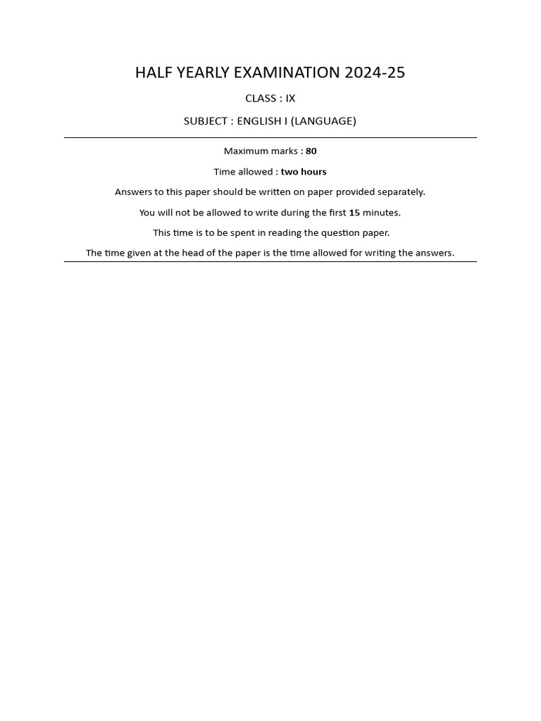 Half Yearly Examination 2024 | PDF