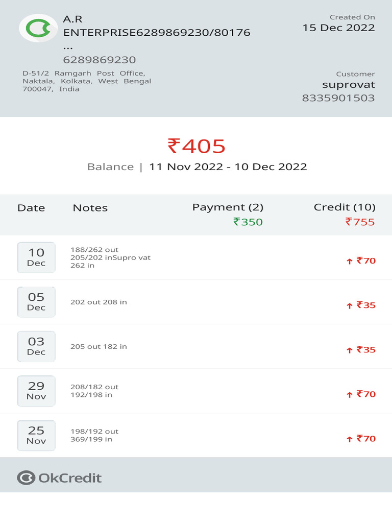 OkCredit_CustomerStatement_11-11-2022_15-12-2022 | PDF