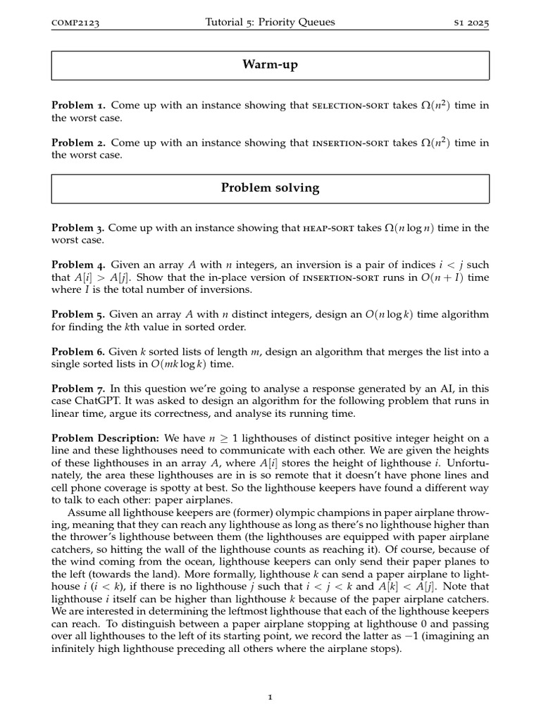 Week 5 - Priority Queues | PDF | Time Complexity | Lighthouse