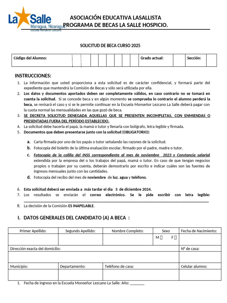 Solicitud de Beca Curso 2025 | PDF