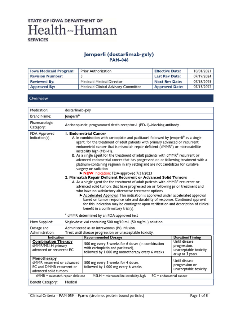 Jemperli (Dostarlimab-Gxly) - 0 | PDF | Medicine | Medical Treatments