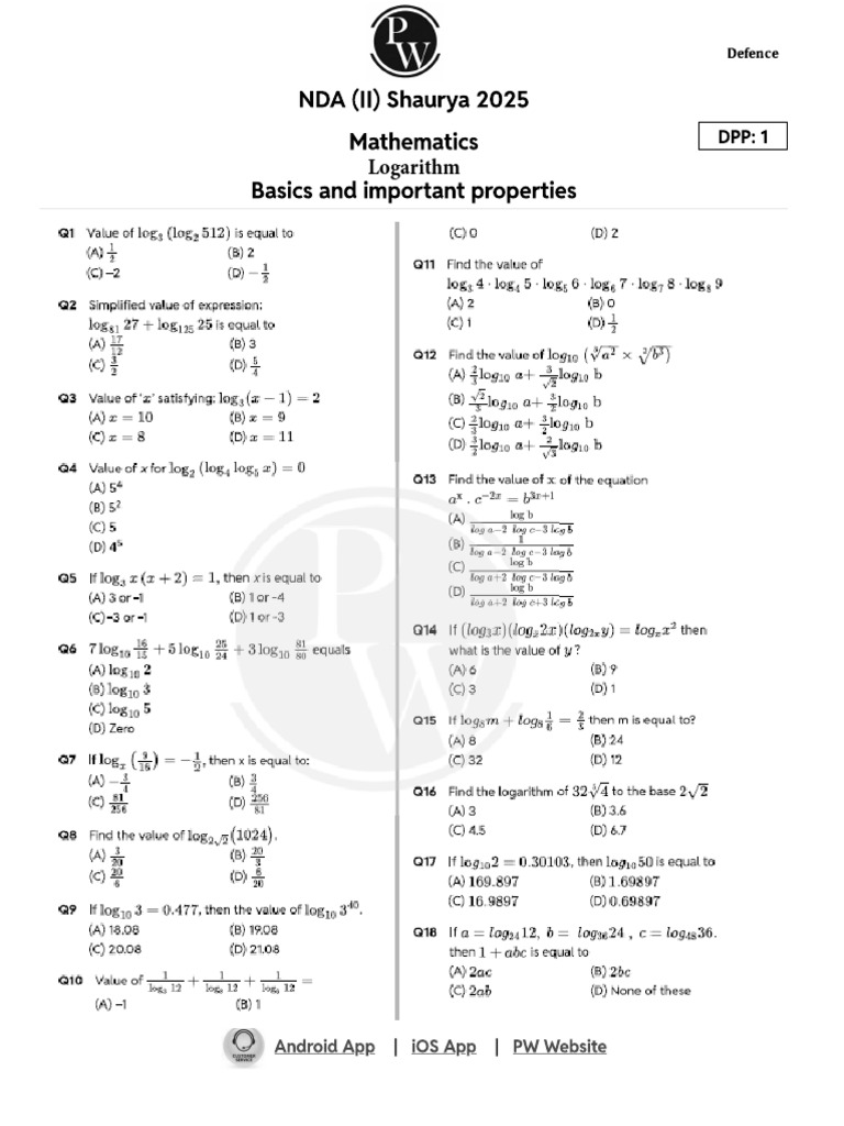 Logarithm _ DPP 01 | PDF