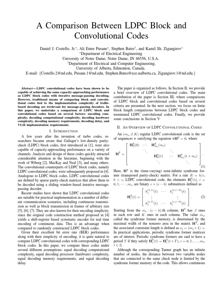 A Comparison Between Ldpc Block And Convolutional Codes Pdf Low