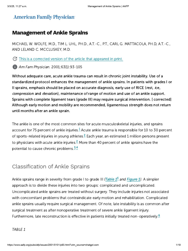 Management of Ankle Sprains - AAFP | PDF | Ankle | Anatomical Terms Of Motion
