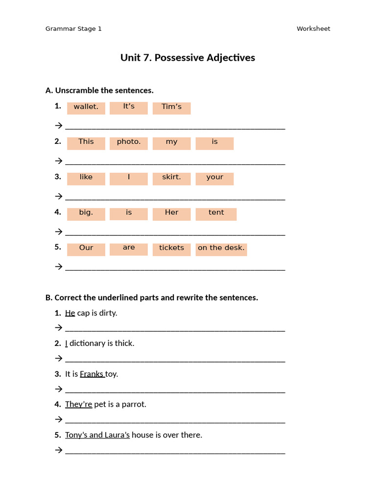 Grammar Stage 1 Unit7 Worksheet | PDF