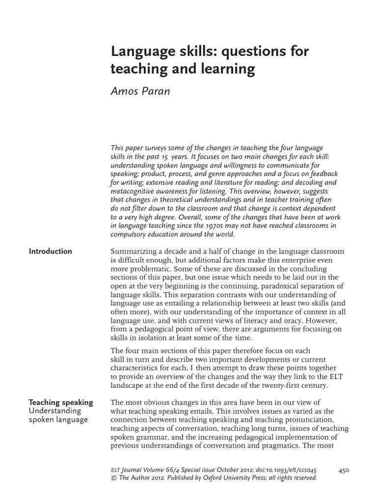 2.paran 2012 Language Skills | PDF | English As A Second Or Foreign Language | Reading Comprehension