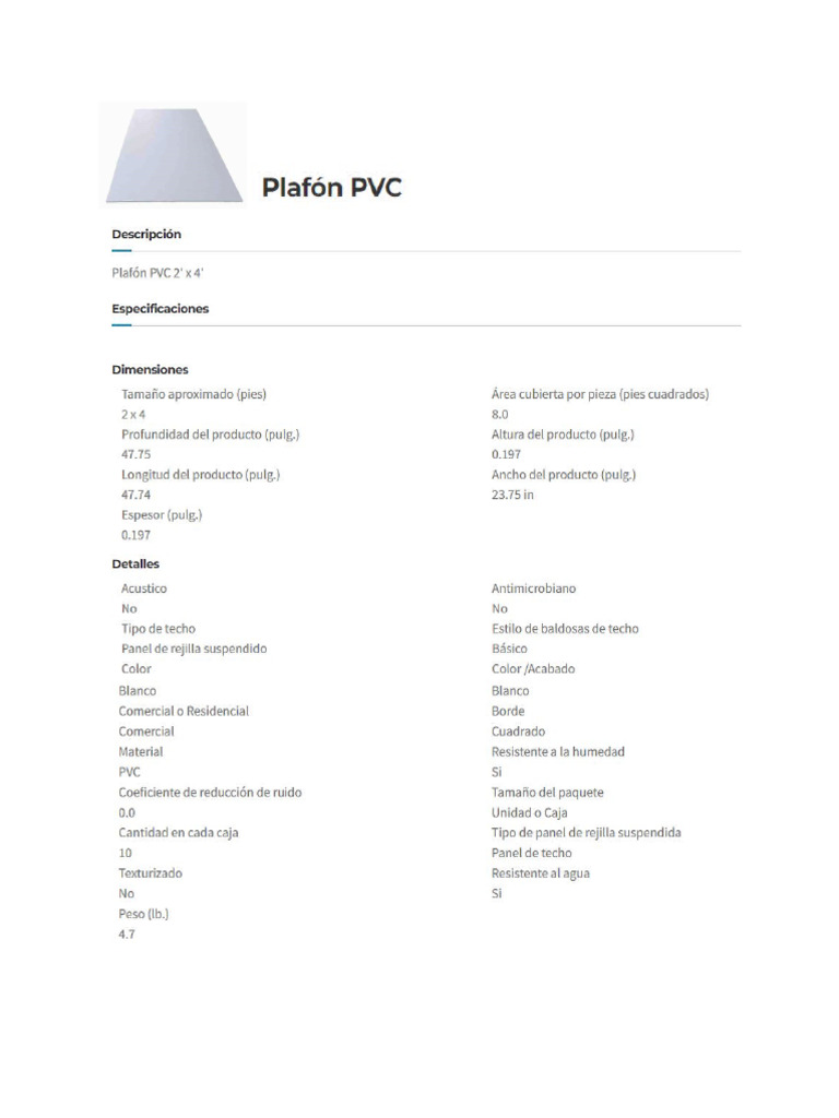 Ficha Tecnica Plafon PVC Gyptech | PDF