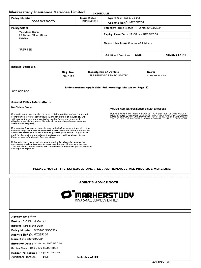 Comprehensive Vehicle Insurance Schedule | PDF | Insurance | Business Law