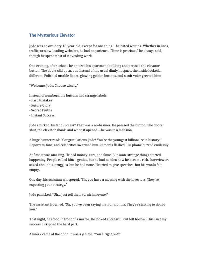The Mysterious Elevator | PDF