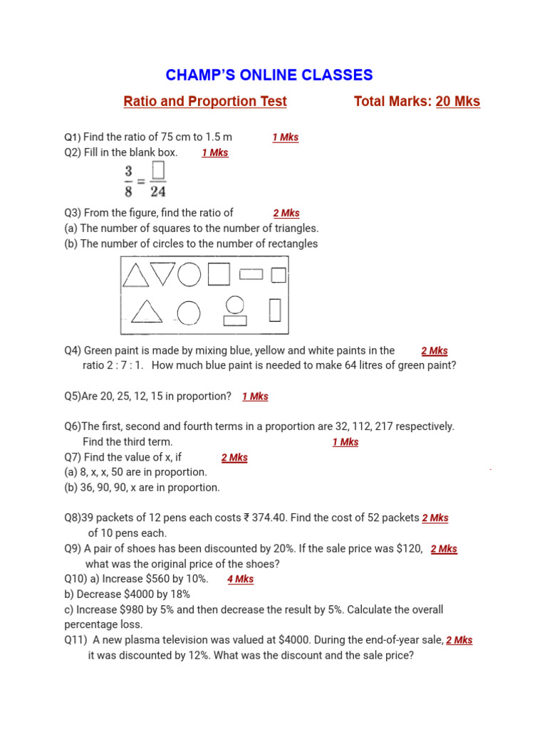 6th Ratio and Proportion Test | PDF