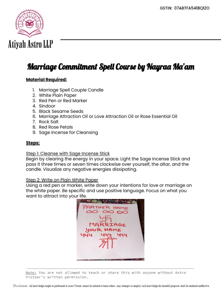 Marriage Commitment Spell Course Notes | PDF | Candle | Essential Oil